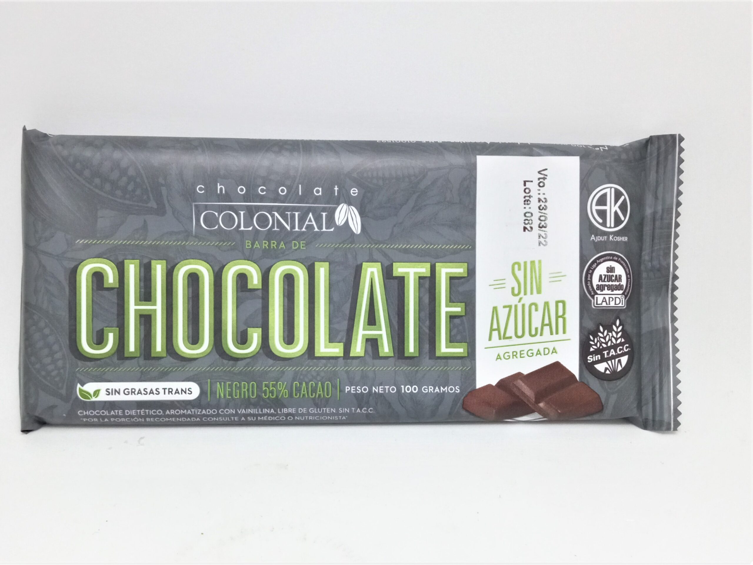 Chocolate Negro Colonial 55% Cacao Sin Azúcar Agregada Sin TACC x 100gr ...